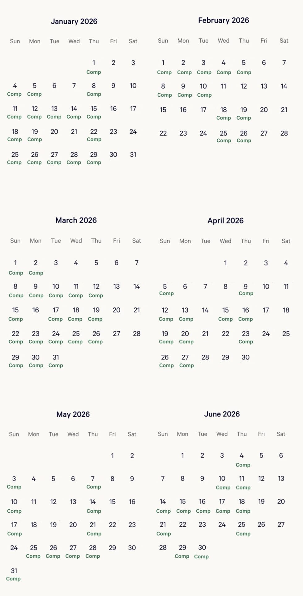 myVEGAS Rewards Hotel Comp Calendars (2026)